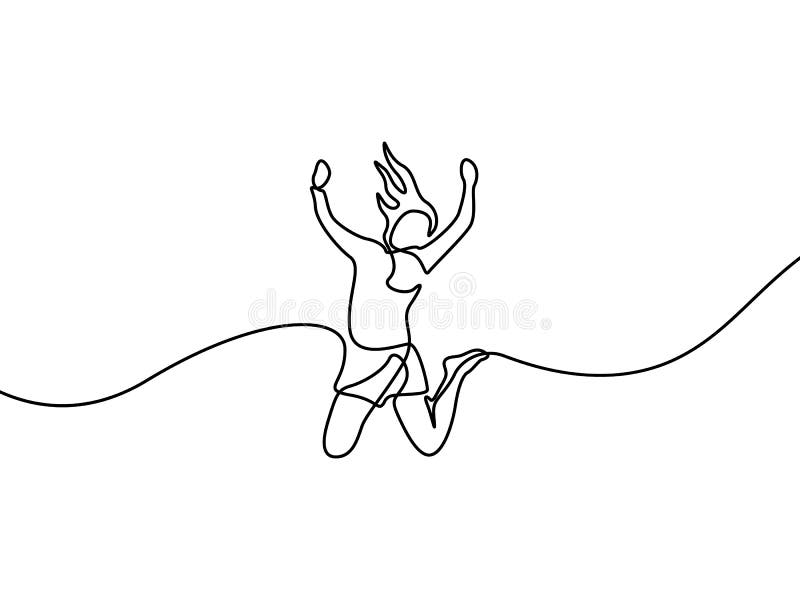 Continuous Line Drawing Woman Jumps for Happy. Vector Illustration ...