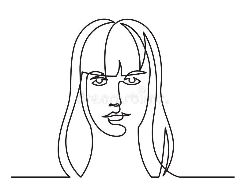 Continuous Line Drawing of Woman with Long Hair on White Background ...