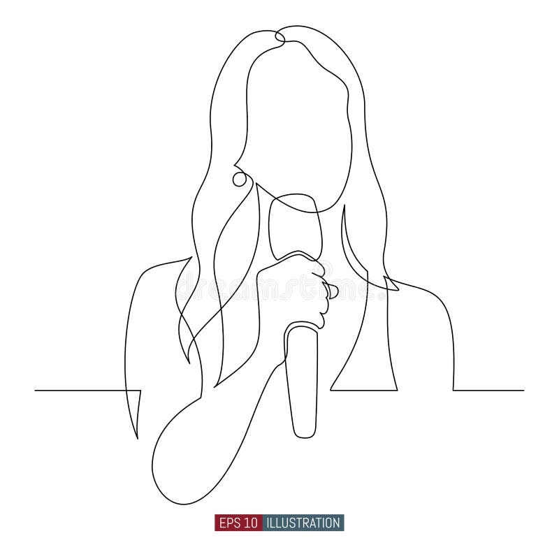 Continuous Line Drawing of Woman with Microphone. Karaoke. Singer on ...