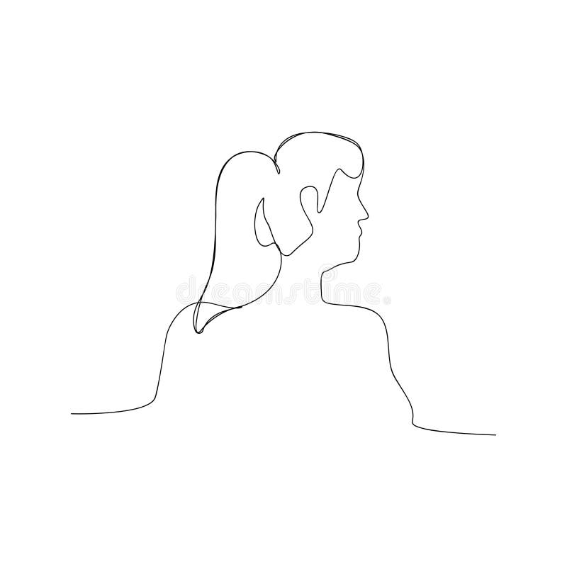 Continuous Line Drawing of Woman Side View. Isolated Sketch Drawing of ...