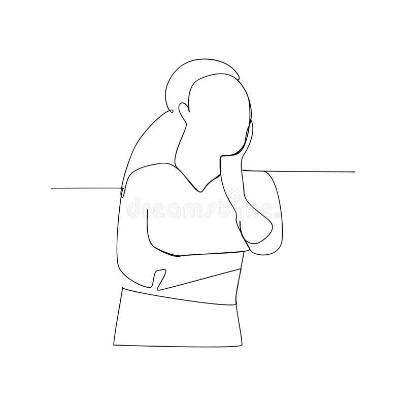 Continuous Line Drawing of Woman Thinking. Isolated Sketch Drawing of ...
