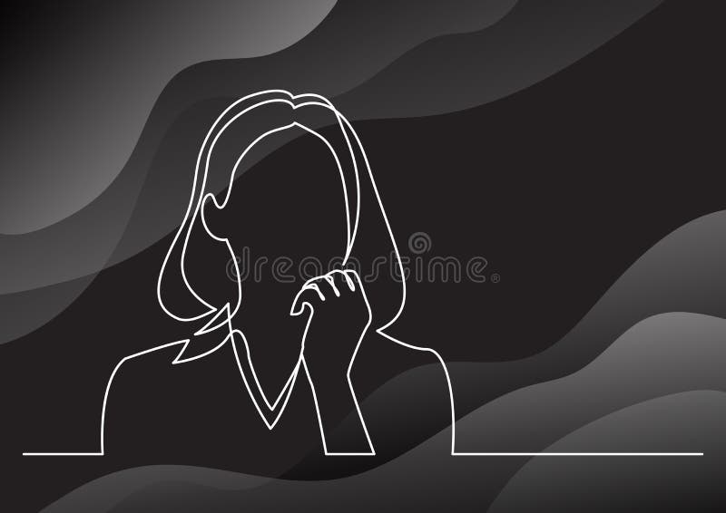 Continuous Line Drawing of Woman Thinking about Problems Stock Vector ...