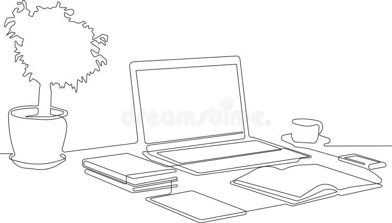 Continuous Line Drawing of a Workspace Stock Vector - Illustration of ...