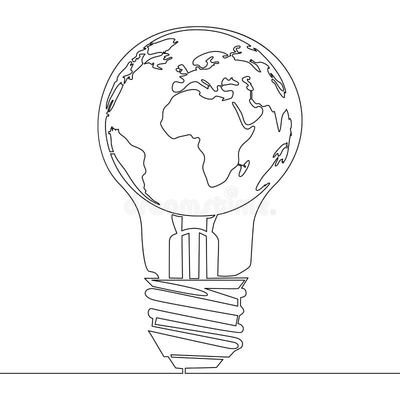 Continuous Line Drawing Light Bulb Symbol Idea World Map Globe Inside ... Continuous Line Drawing Light Bulb Symbol Idea World Map Globe Inside ...