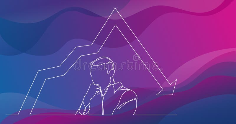 Continuous Line Drawing of Worried Man with Decreasing Graph Stock ...