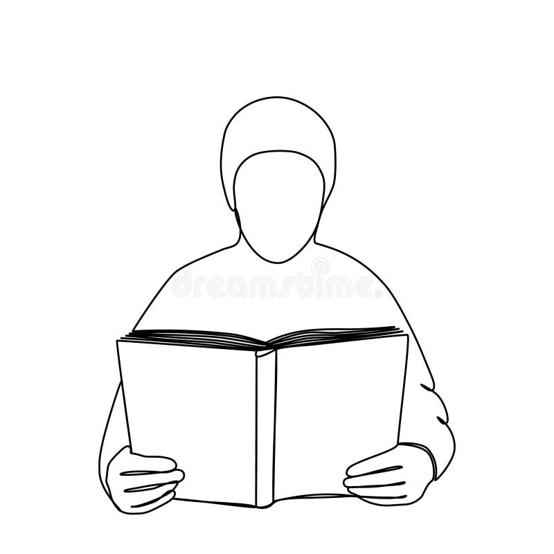 Continuous Line Drawing of a Young Man Reading a Book. Stock Vector ...
