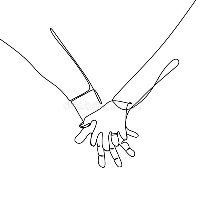 Continuous Line Drawings of Hands Holding Together Stock Illustration ...