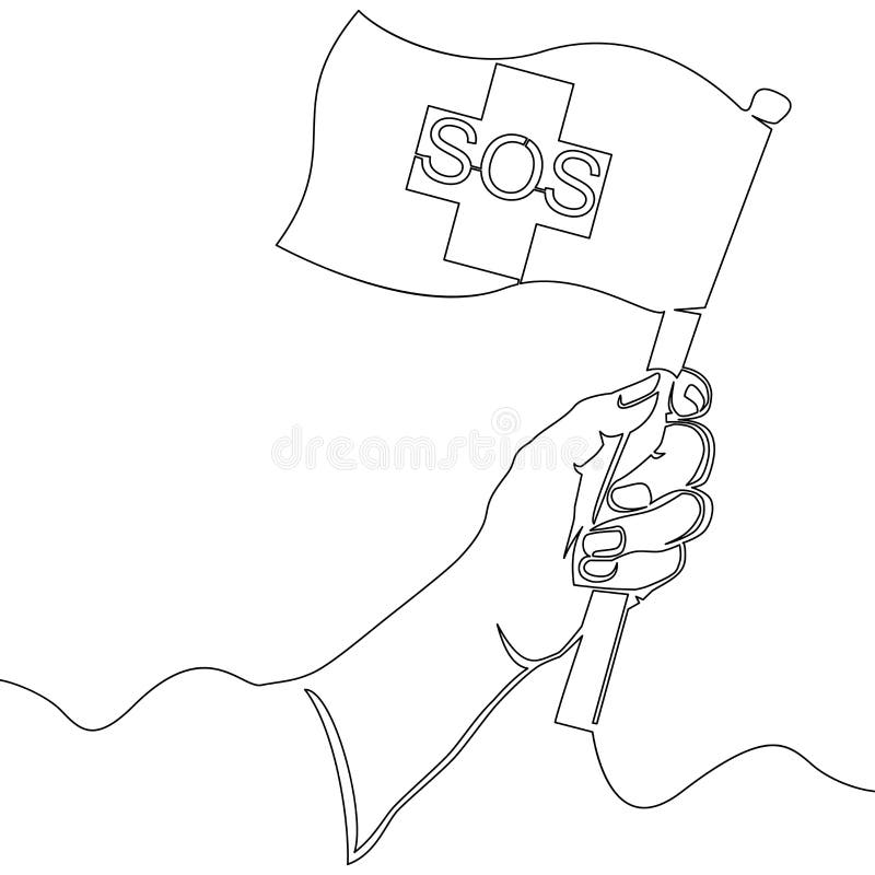 Continuous Line Drawn Flag SOS Help Vector Oncept Stock Vector ...
