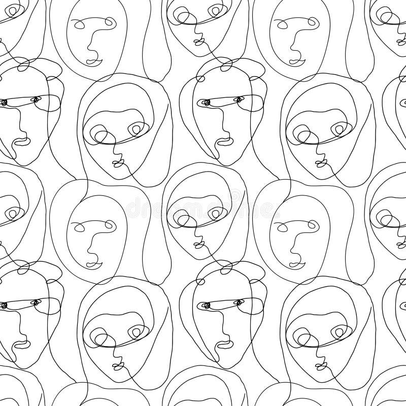 Continuous Line Face Abstract Art Seamless Pattern Background for ...