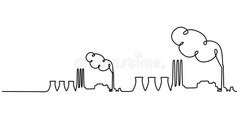 Continuous Line Factory Drawing. Construction Building with Industrial ...