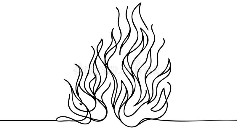 Continuous Line Fire, Flame One Line Drawing Isolated Vector Fire ...