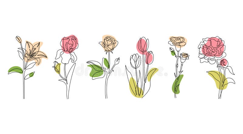Continuous Line Flowers. Abstract Modern One Line Minimalistic Spring ...