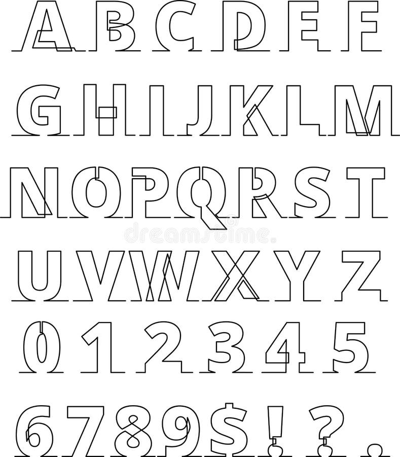 Continuous Line Font - Letters And Numbers Thin Line Stock Vector ...