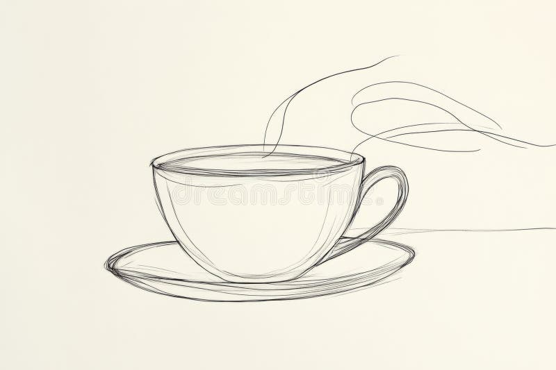 A Continuous Line Forms a Tea Cup with Gentle Steam Above it, Capturing ...
