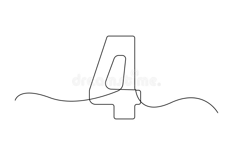 Continuous Line Four. Minimalist Vector Number. Simple Outline Design ...