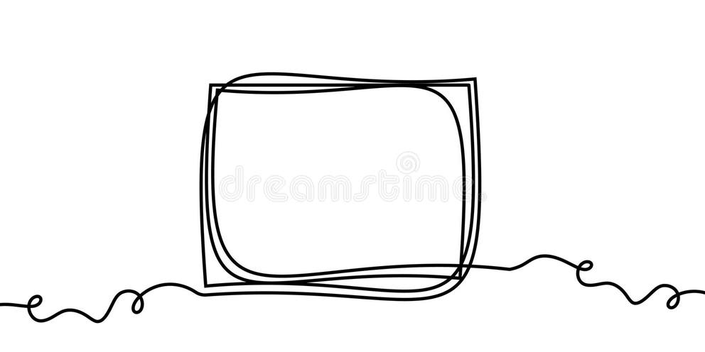 Continuous Line Frame One Pencil Border Square Art Black Vector Doodle ...