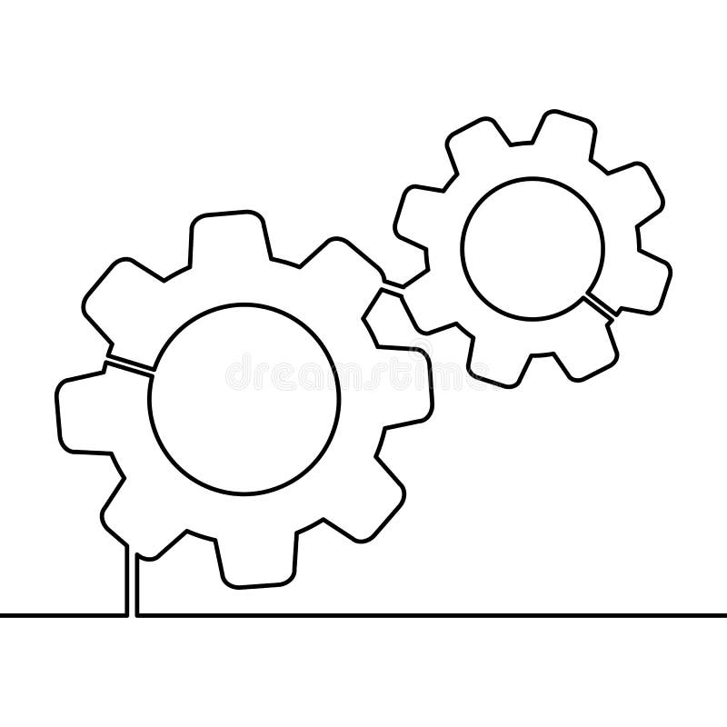 Continuous Line Gears Vector Illustration Stock Vector - Illustration ...