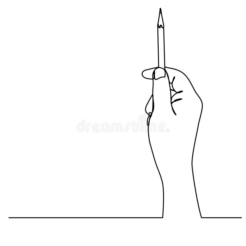 Continuous Line Hand Drawn Line Holding a Pen and Pencil Stock Vector ...