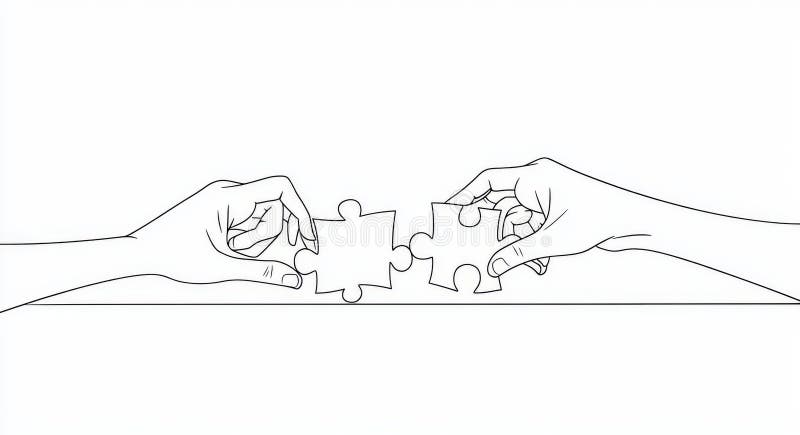 A Continuous Line of Hands Solving Puzzle Pieces. Jigsaw Pieces ...