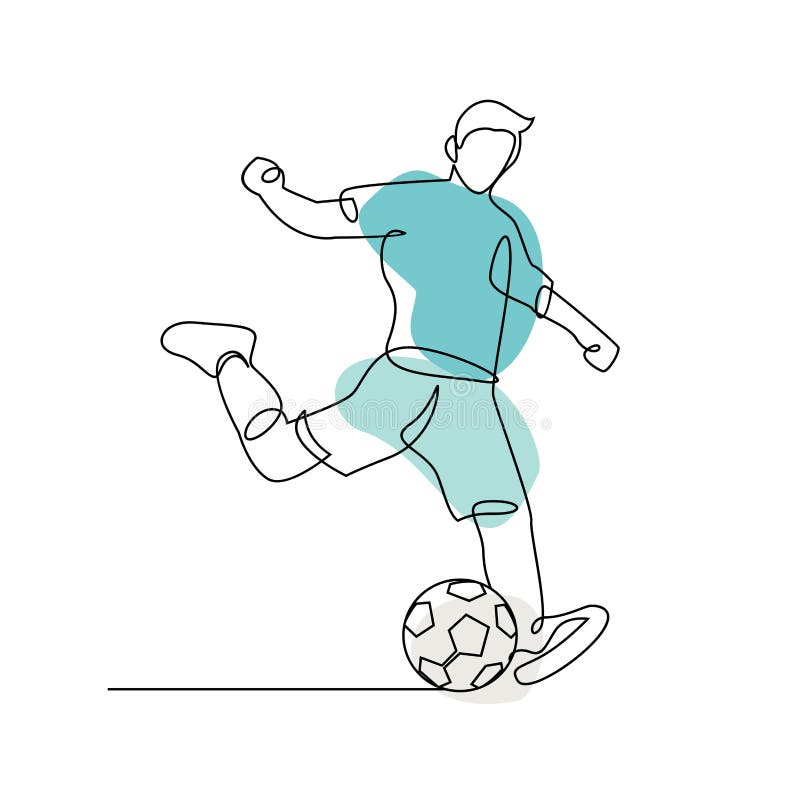 Continuous Line Illustration Football Player Kicks the Ball Stock ...