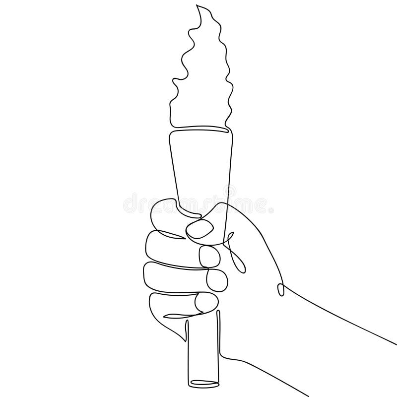 Continuous Line Illustration of Hand Holding Torch with Fire Stock ...
