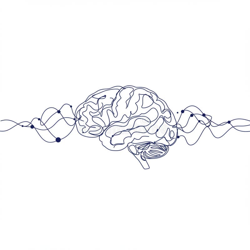 A Continuous Line Illustration of a Human Brain is Centered Against a ...
