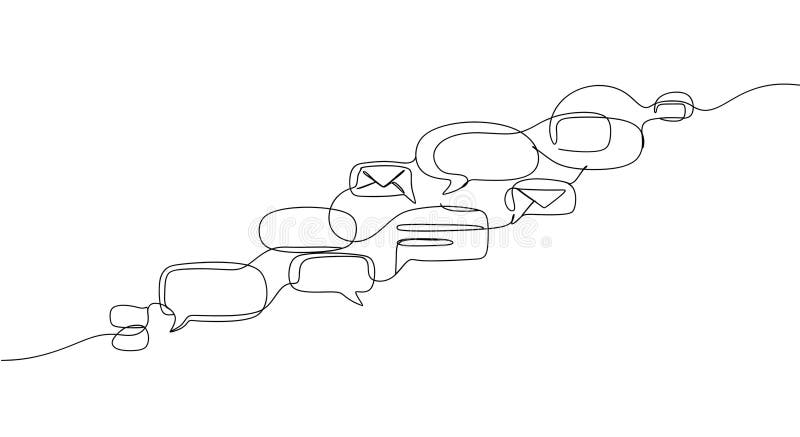 Continuous Line Illustration of Messages and Communication Icons Stock ...