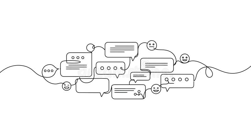 Continuous Line Illustration of Messages and Communication Icons Stock ...