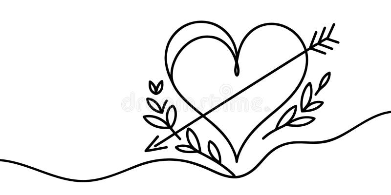 Continuous Line Love and Arrows. One Line Vector, Heart and Arrow Icon ...