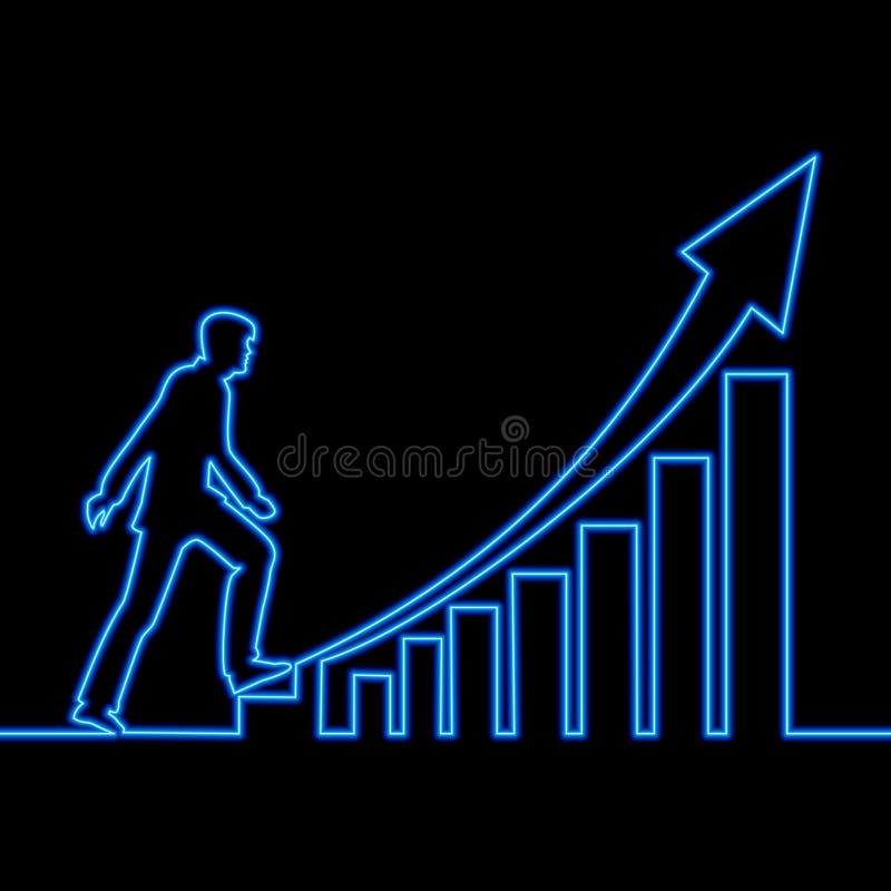 Continuous Line Man Step Up on Bars Neon Concept Stock Vector ...