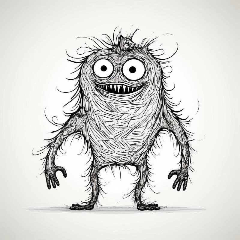 Continuous Line Monster Full Body on White Isolated Background Stock ...