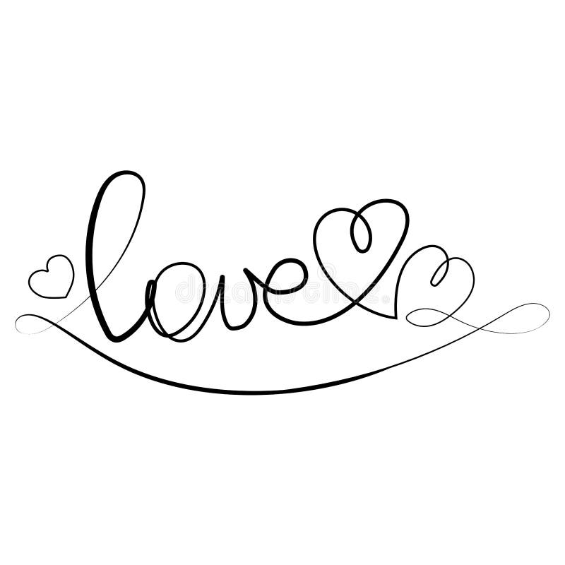 Continuous Line Script Cursive Text Love with Hearts Vector Liner ...