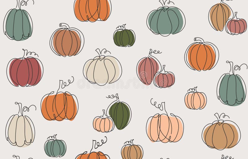 Continuous Line Seamless Pumpkin Pattern. Rustic Fall Background ...