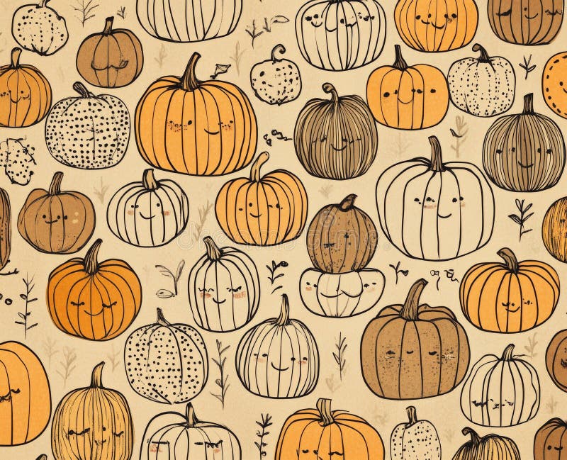 A Continuous Line Seamless Pumpkin Pattern with Rustic Fall Background ...