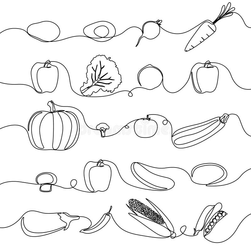 Food Continuous Line Drawing Collection Isolated Stock Illustrations ...