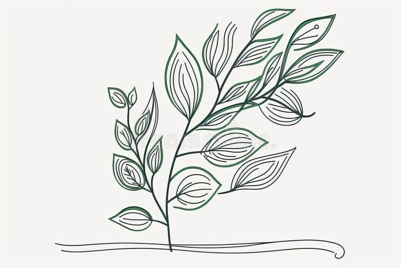 A Continuous Line of a Simple Illustration of a Plant Leaf. Generative ...