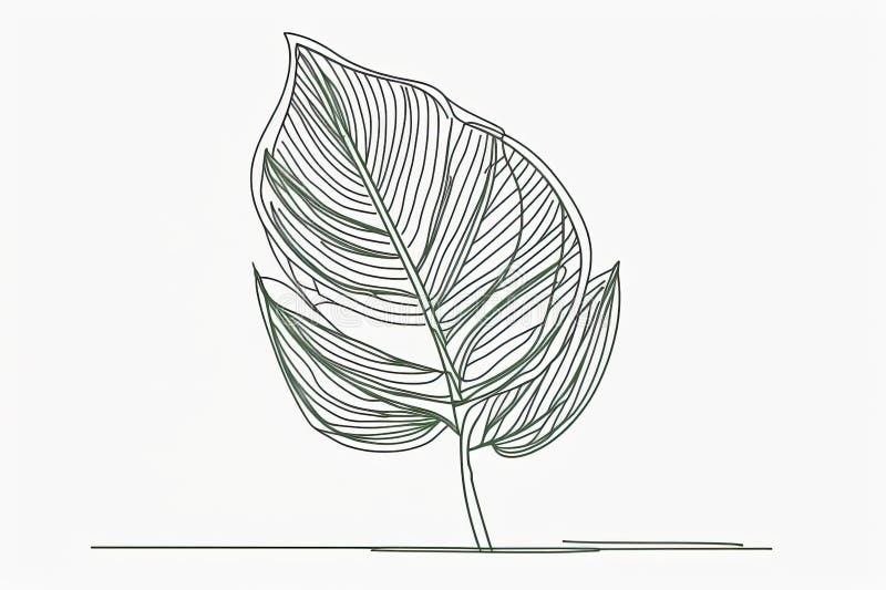 A Continuous Line of a Simple Illustration of a Plant Leaf. Generative ...