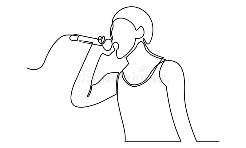 Continuous Line of Singer with Microphone Stock Vector - Illustration ...