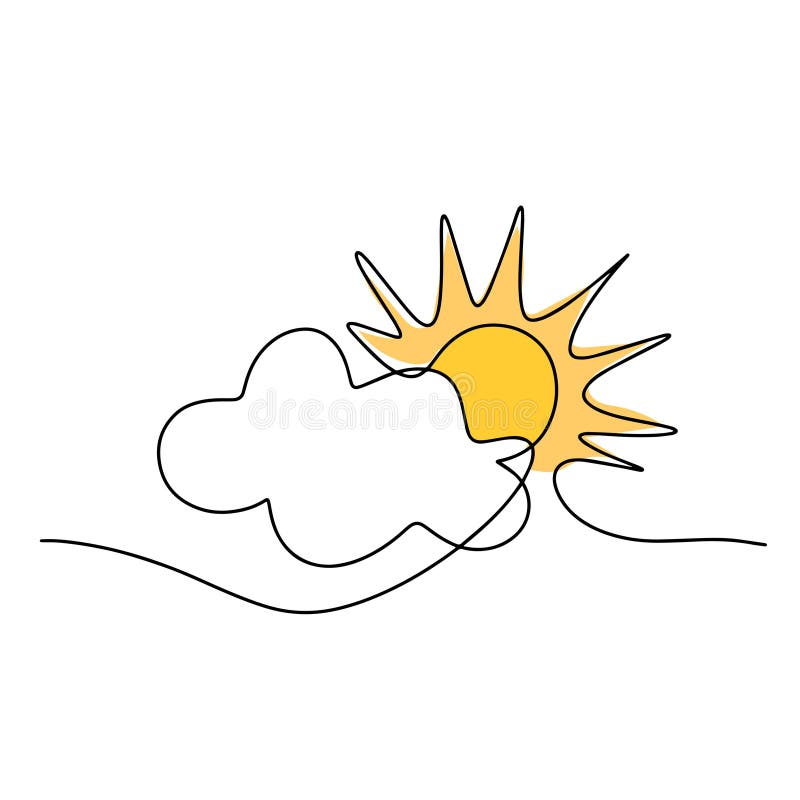 Continuous Line Sun Cloud Art. Single Line Sketch Sunny Summer. Icon ...