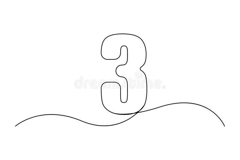 Continuous Line Three. Minimalist Vector Number. Simple Outline Design ...
