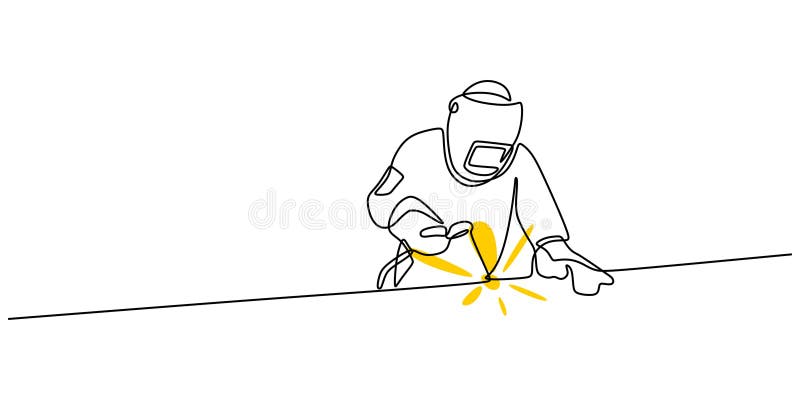 Continuous Line Vector Art of a Welder in Action during the Welding ...