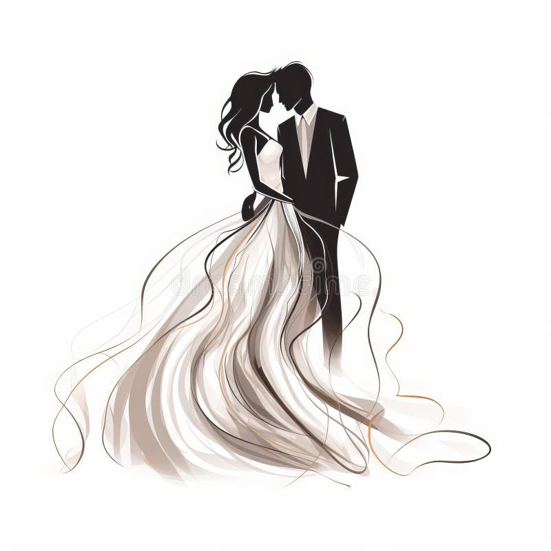 Continuous Line Wedding Drawing on White Background Stock Illustration ...