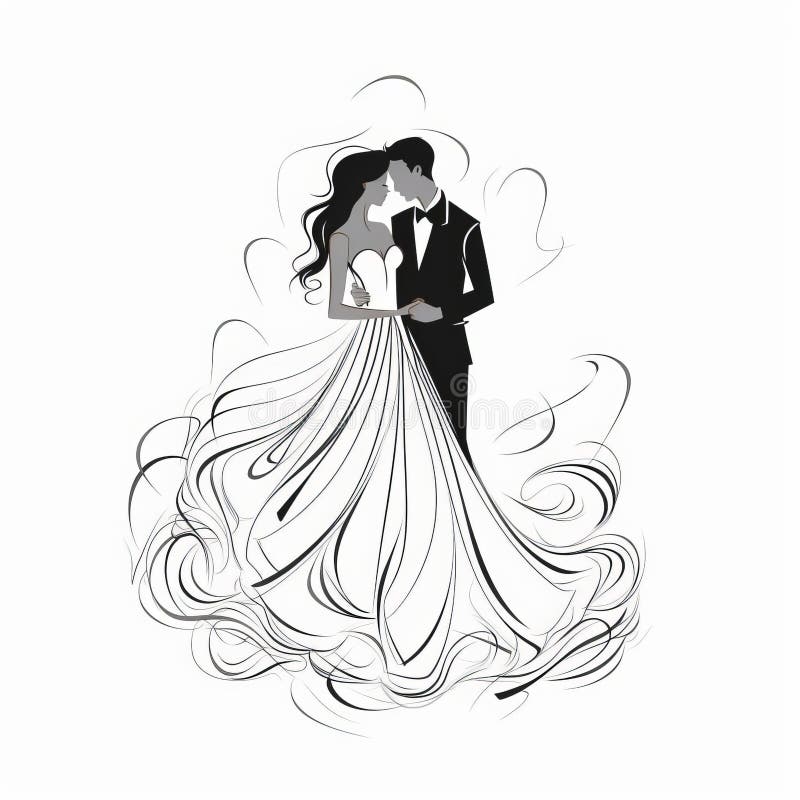 Continuous Line Wedding on White Isolated Background Stock Illustration ...
