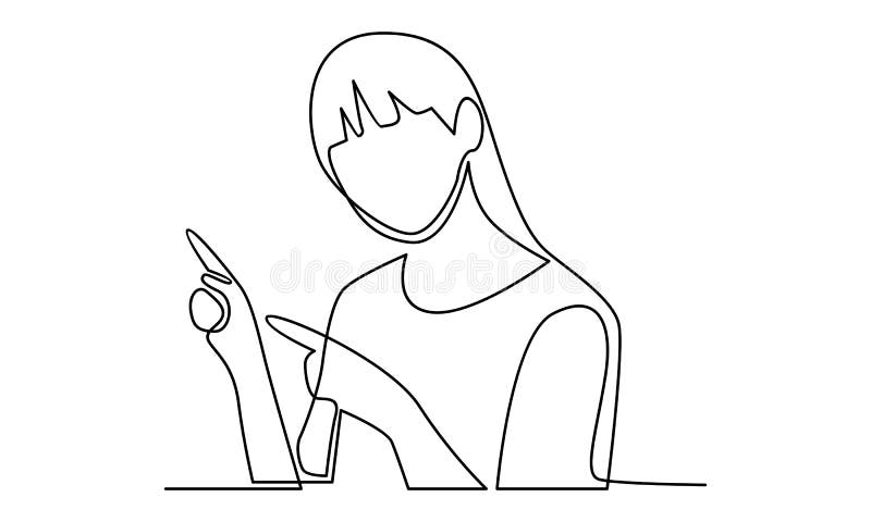 Continuous Line Of Woman Gesturing With Fingers And Pointing Stock