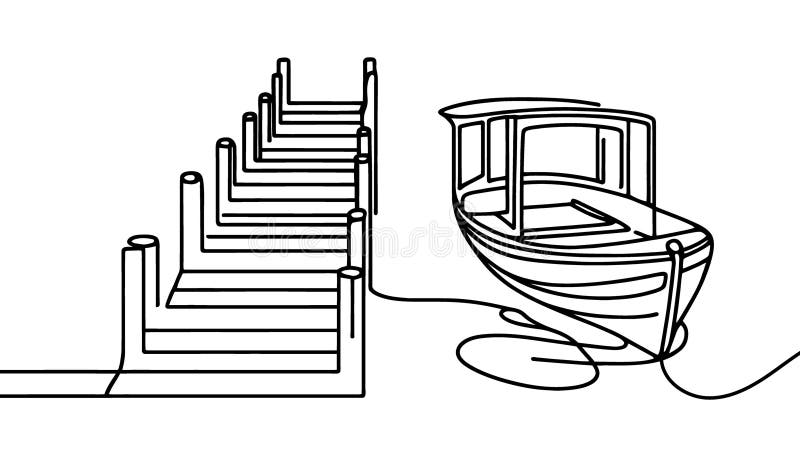 Continuous Line Wooden Boat.one Line Drawing of Small Wooden Boat Stock ...