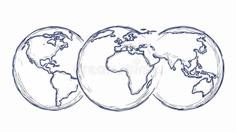 Continuous Line World Map Earth Doodle Stock Vector - Illustration of ...