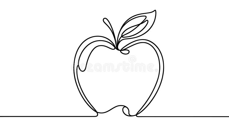 Continuous Linear Drawing of Apple. One Line Drawing Apple. Apple in ...