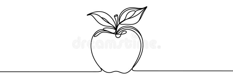 Continuous Linear Drawing of Apple. One Line Drawing Apple. Apple in ...