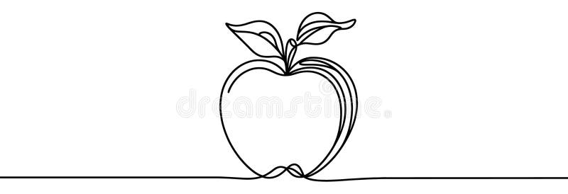 Continuous Linear Drawing of Apple. One Line Drawing Apple. Apple in ...