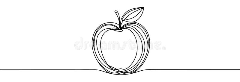 Continuous Linear Drawing of Apple. One Line Drawing Apple. Apple in ...